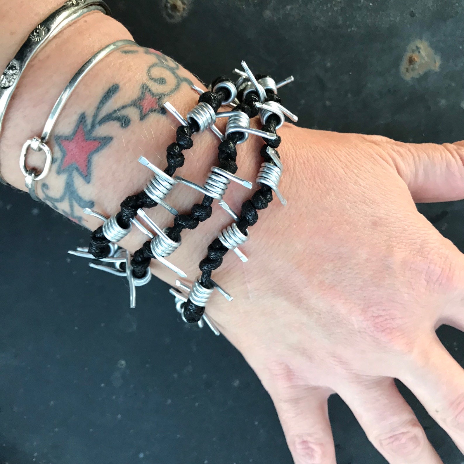 Black Cord Barbed Wire Bracelet for Men or Women - Etsy