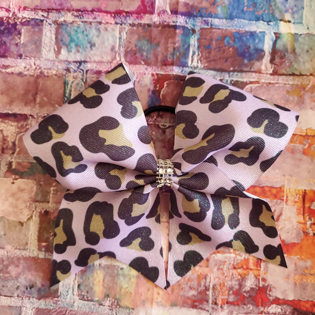 Lilac Leopard Themed Cheerleader Cheer Bow on Glitter Ribbon. - Etsy