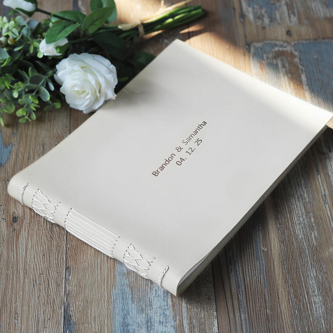 Handmade Wedding Guest Book in Leather, Engagement Reception Signing ...