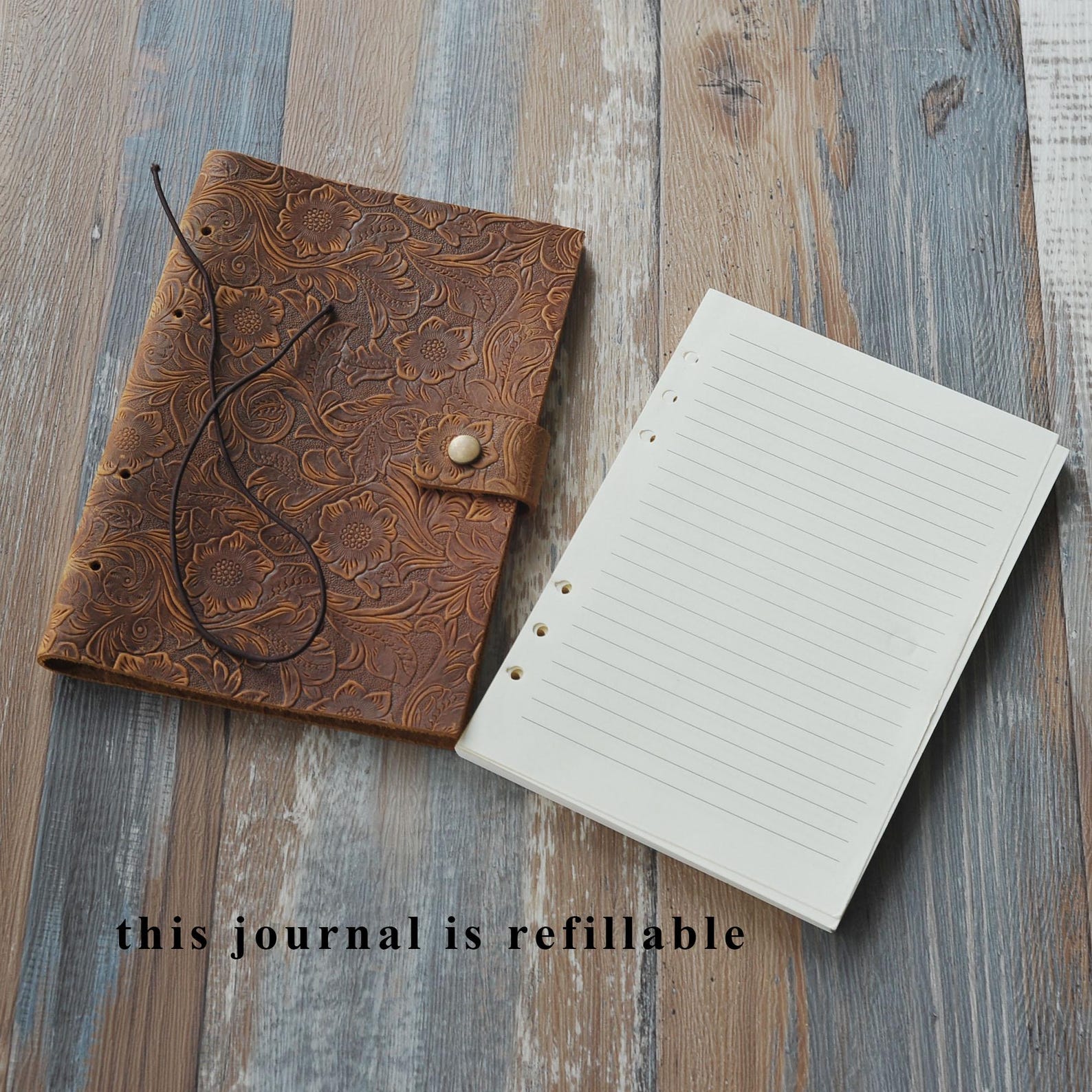 Personalized Leather Journal Refillable, Writing Notebook, Lay Flat ...