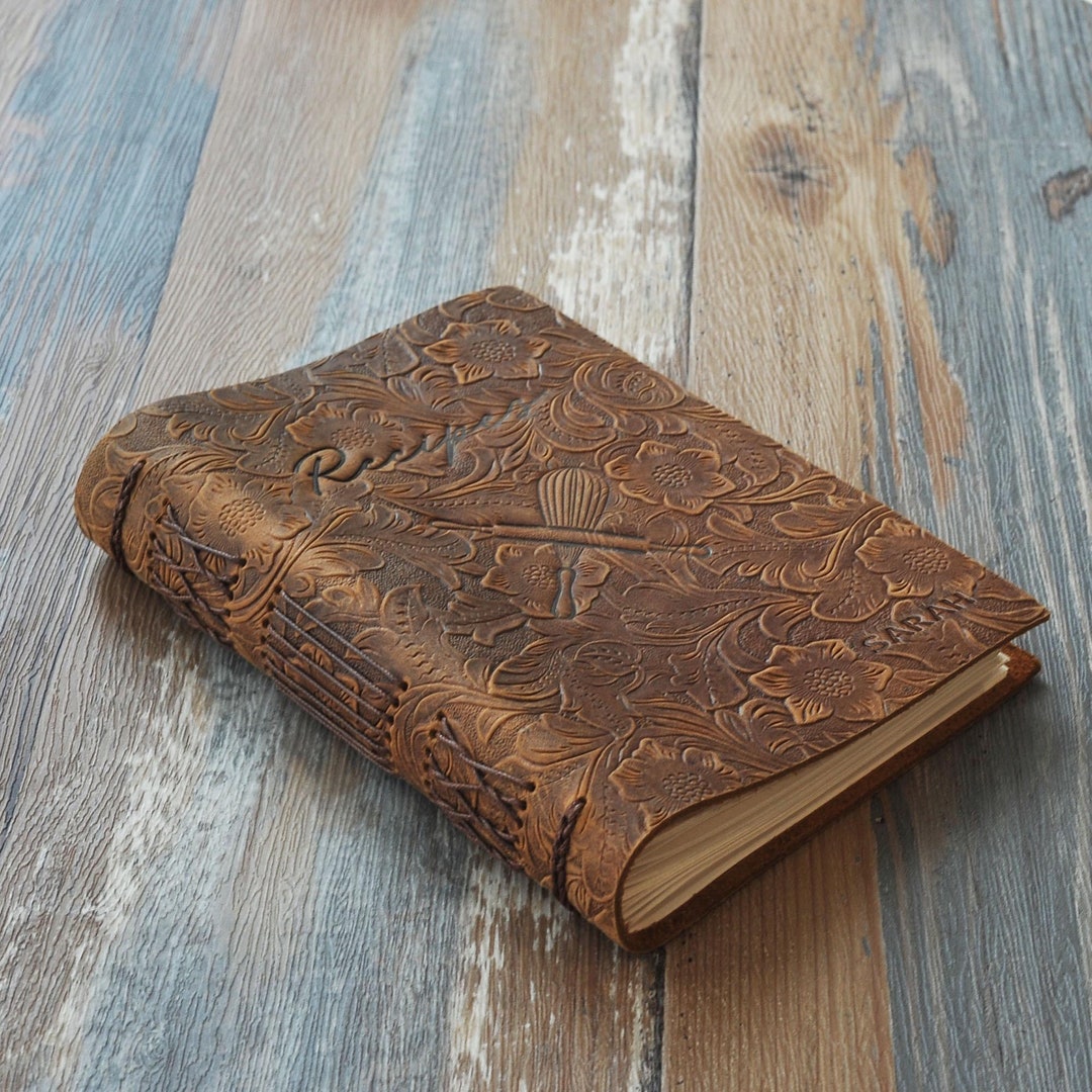 Personalized Leather Recipe Book, Embossed Floral Cookbook - Etsy