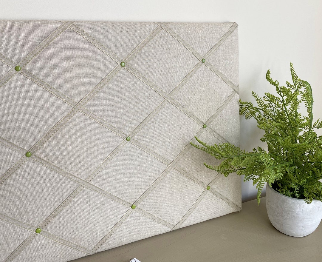 Plain Neutral & Green Memo Board. Padded Fabric Notice Board. Approx 41 ...