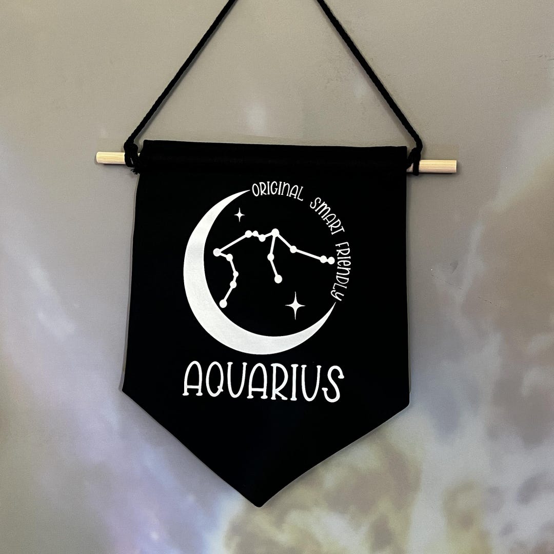 Aquarius Zodiac / Star Sign Small Wall Hanging / Pennant Flag. Black ...