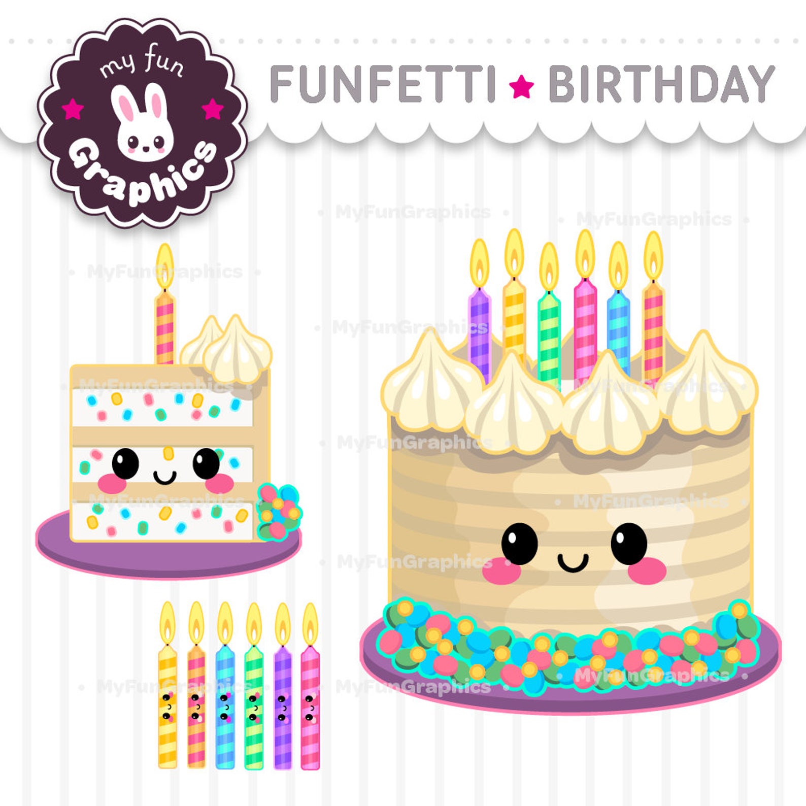 Funfetti Birthday Kawaii Clip Art Cute Birthday Clipart - Etsy Canada