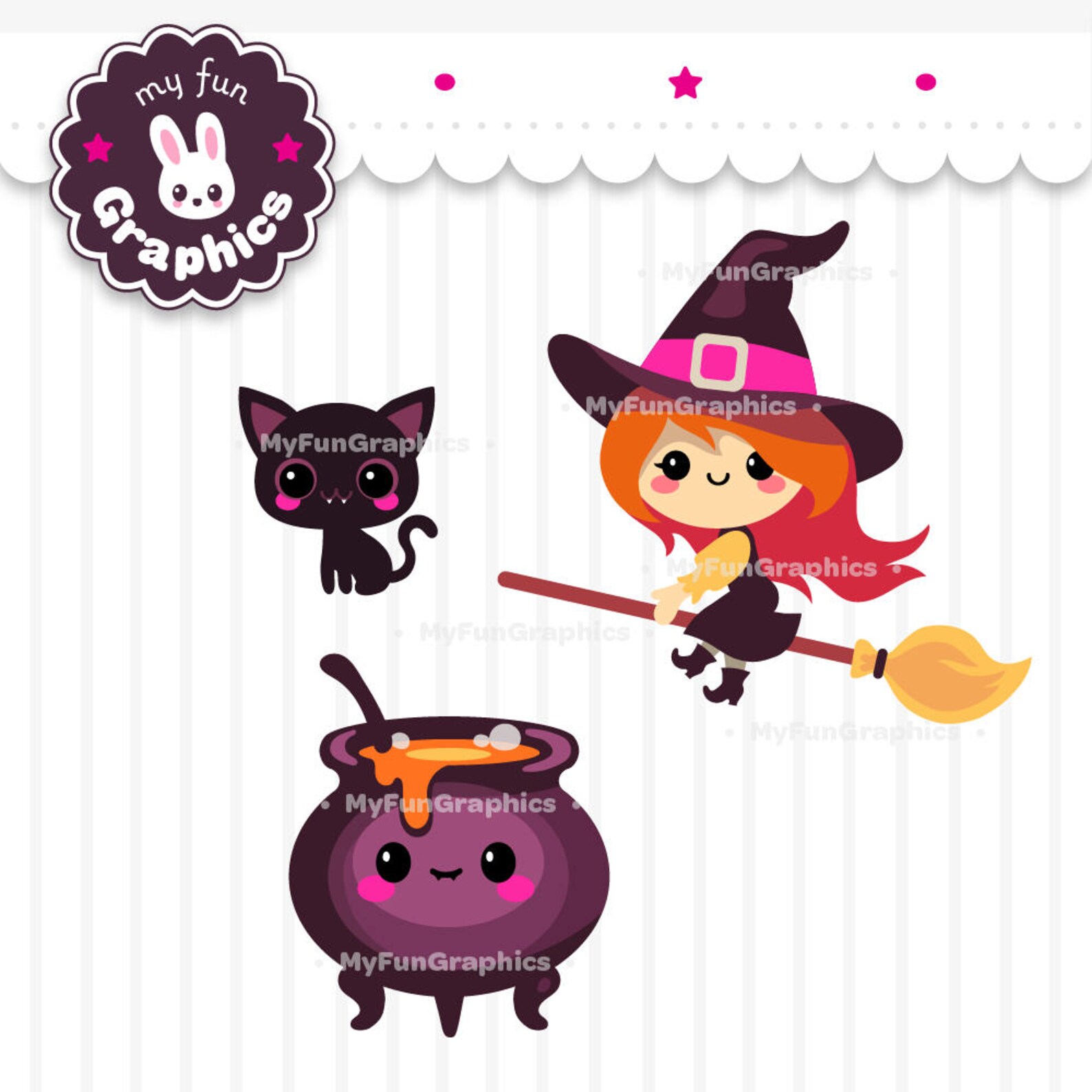 Halloween Kawaii Clip Art, Cute Halloween Clipart - Etsy