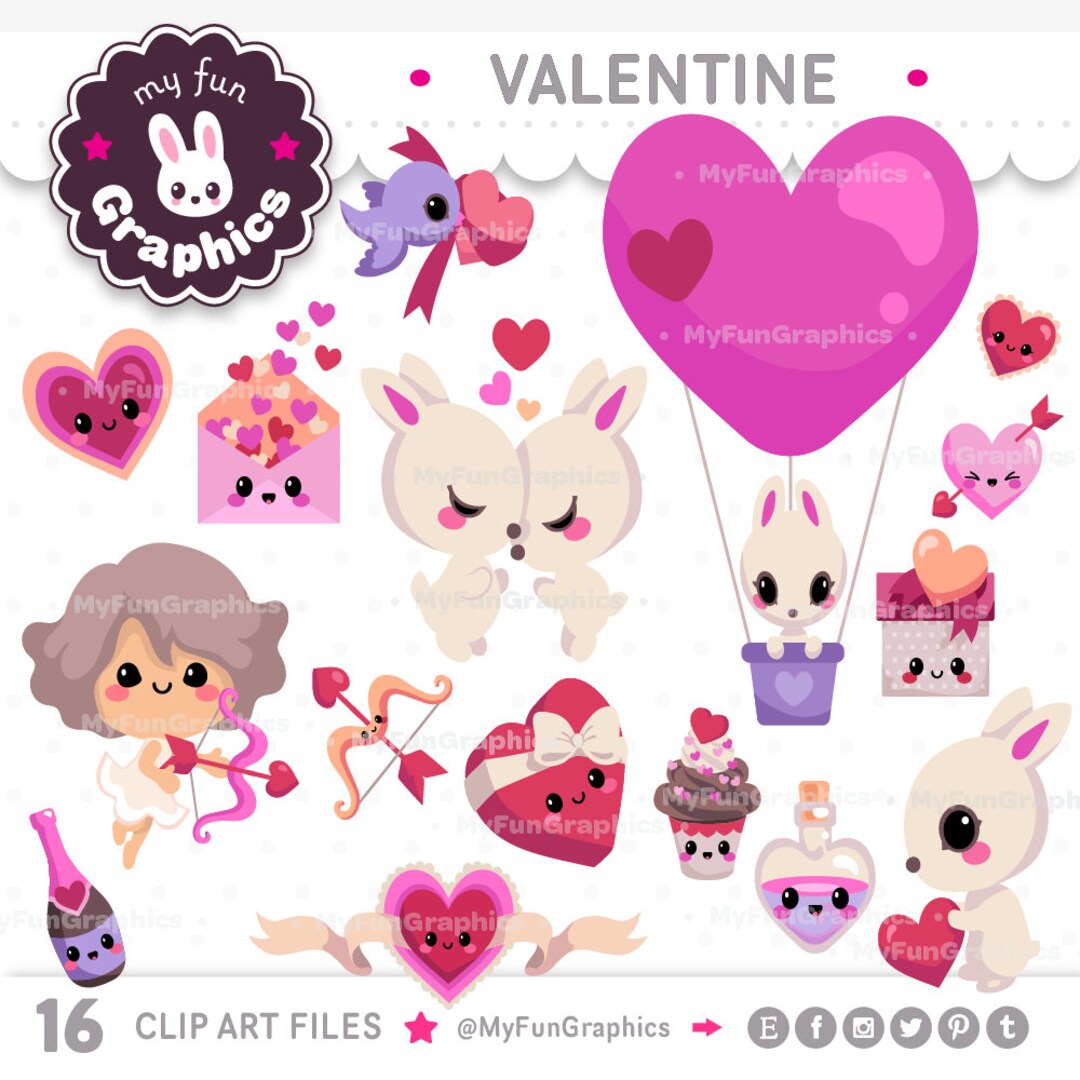 Valentine Kawaii Clipart - Etsy