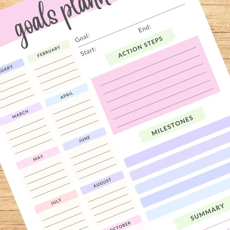 Printable Goal Setter Planning Sheet | Goal Planner | A4 | Portrait ...