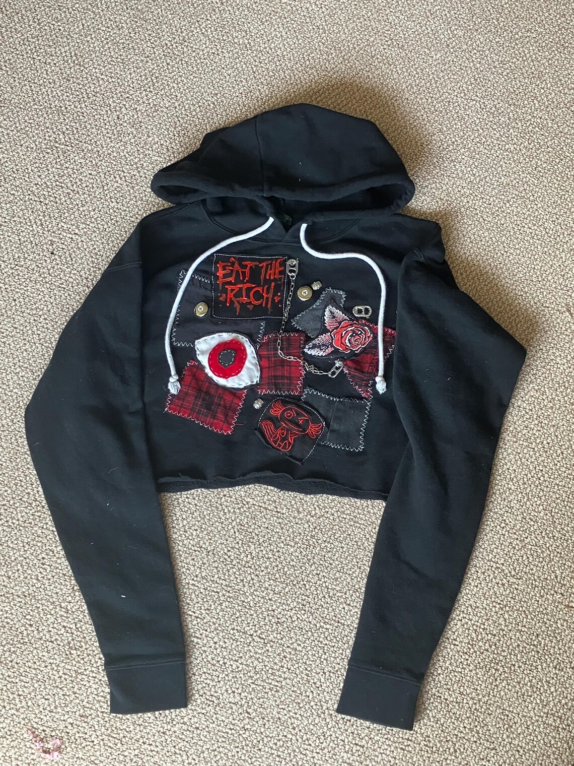 Eat the Rich Patchwork Crop Hoodie - Etsy