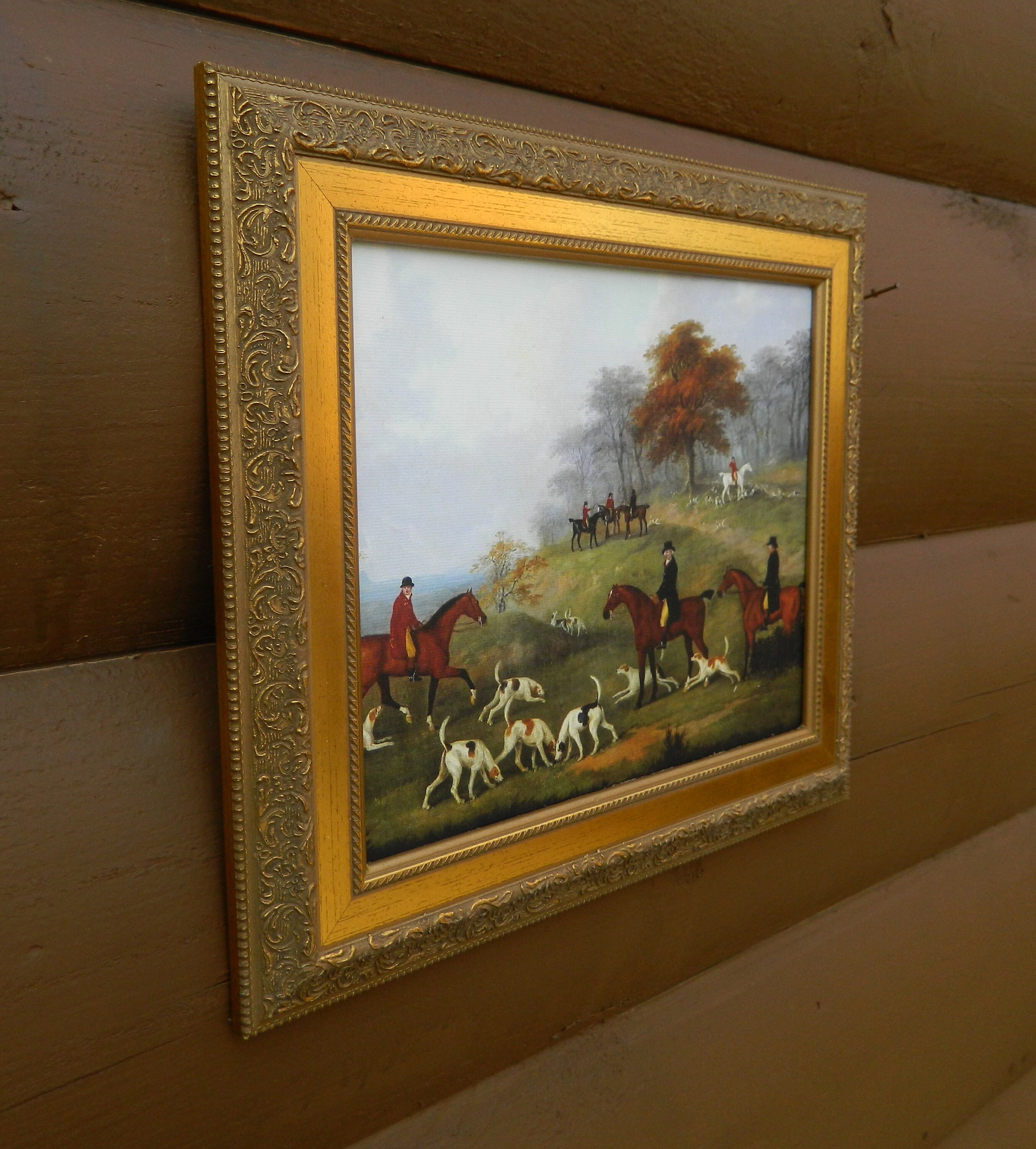 The Hunt Fox Hunting Scene Canvas Print Stunning Antique Gold Wood ...