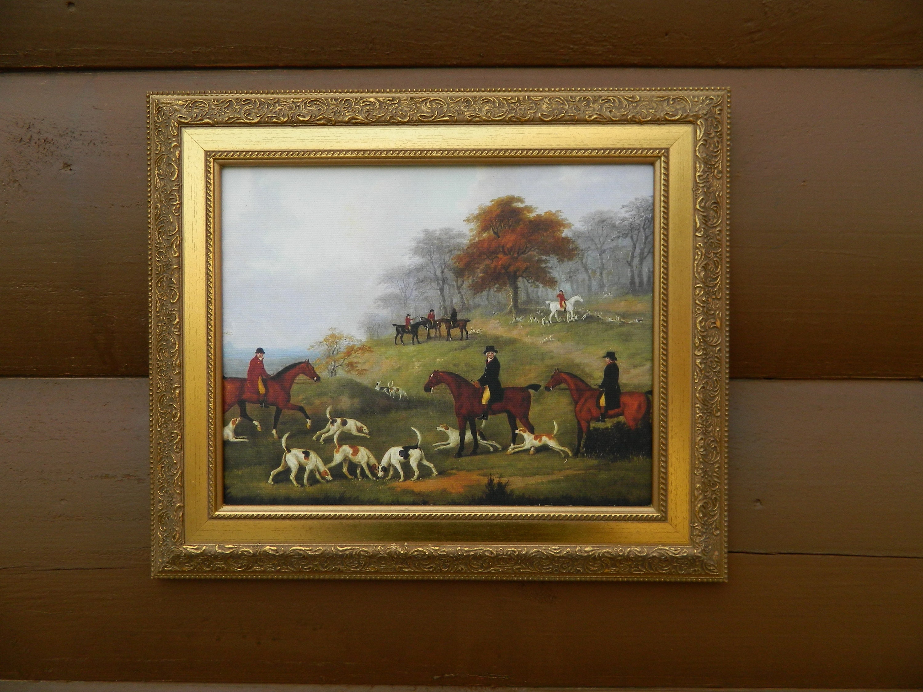 The Hunt Fox Hunting Scene Canvas Print Stunning Antique Gold Wood ...