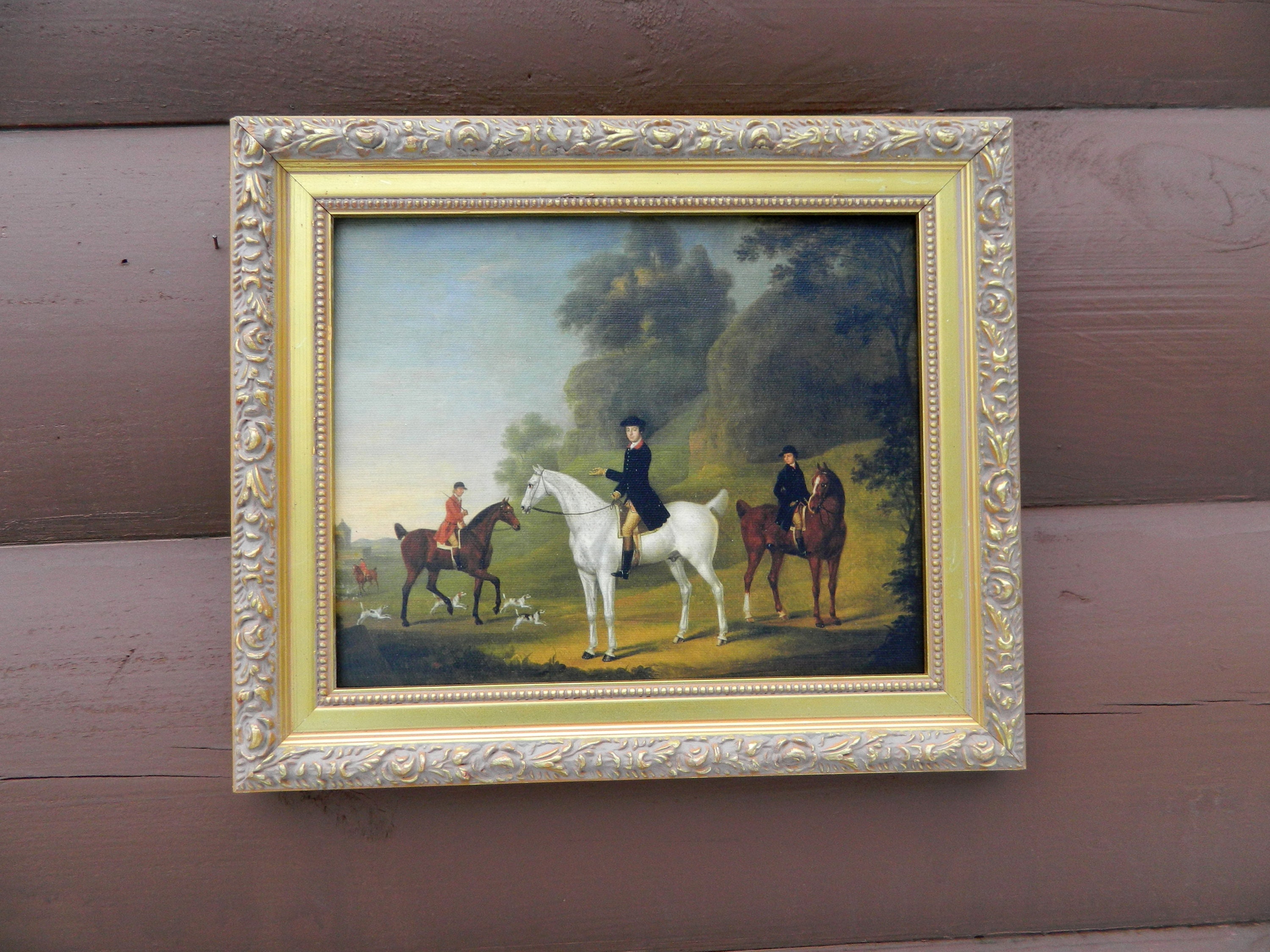 The Hunt Fox Hunting Scene Canvas Print Vintage Ornate Gold Wood Frame ...