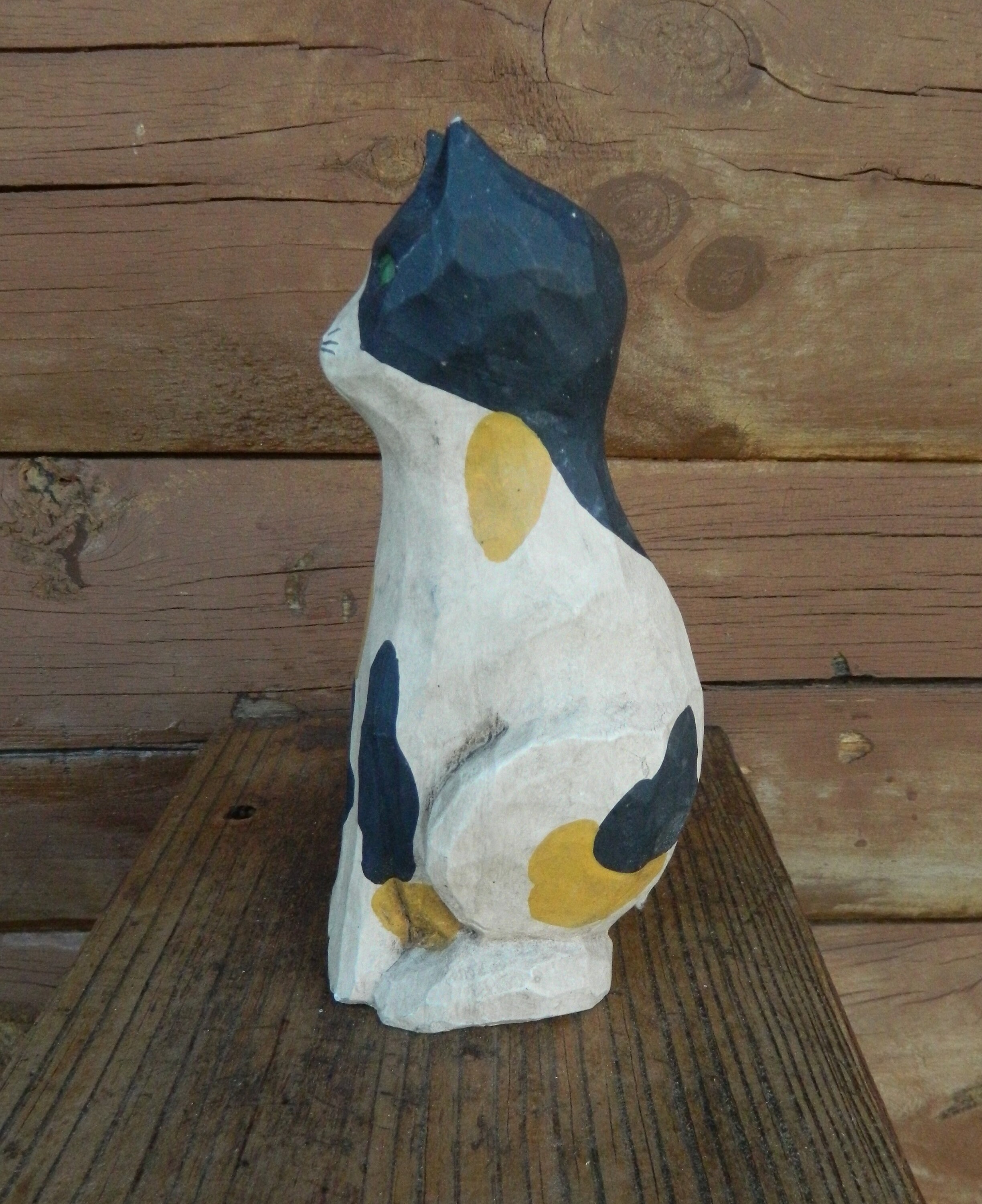 Vintage Folk Art Wood Cat Figure - Etsy