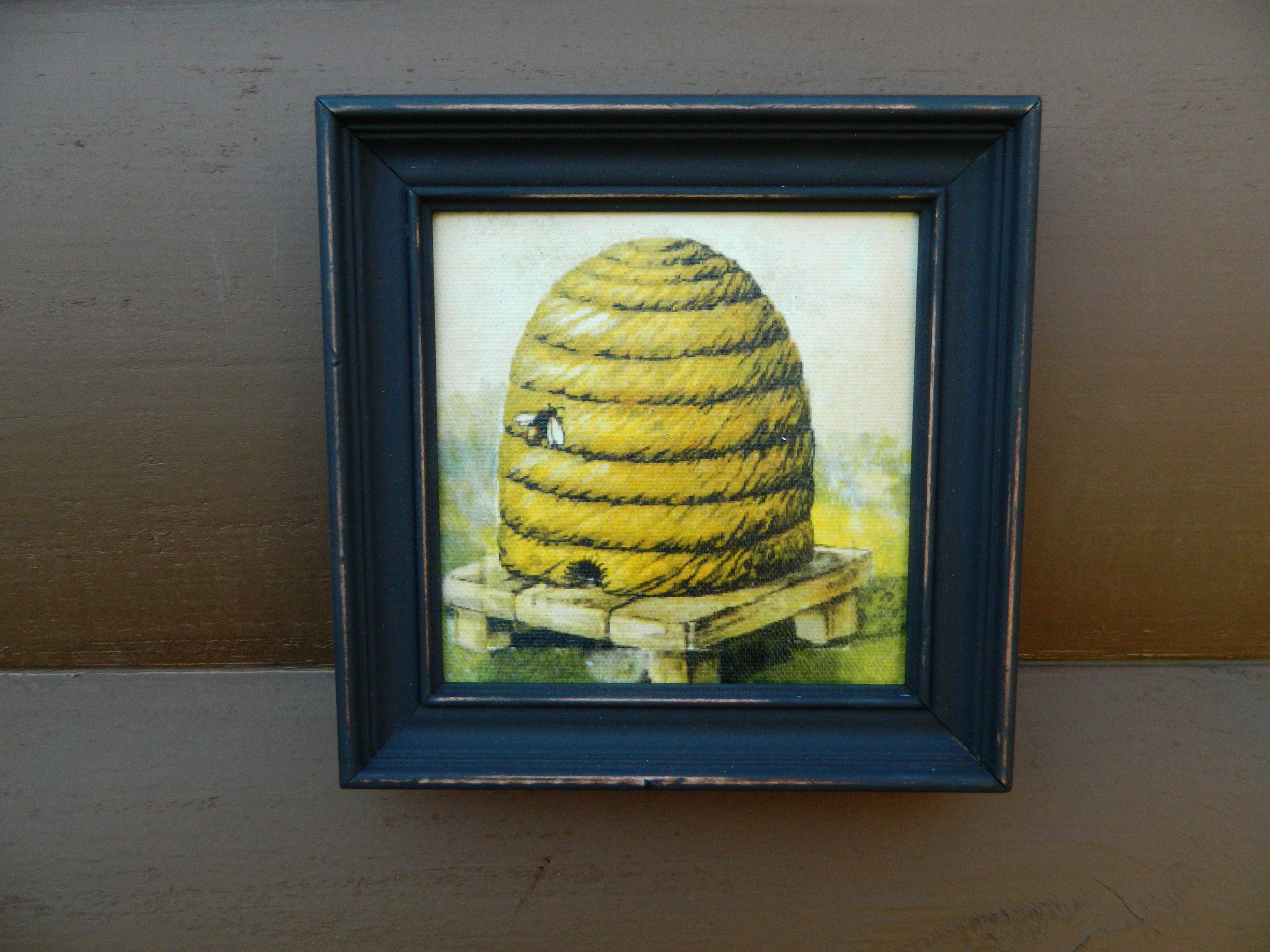 Bee Skep Beehive Art Print on Canvas Vintage Black Wood Frame With ...
