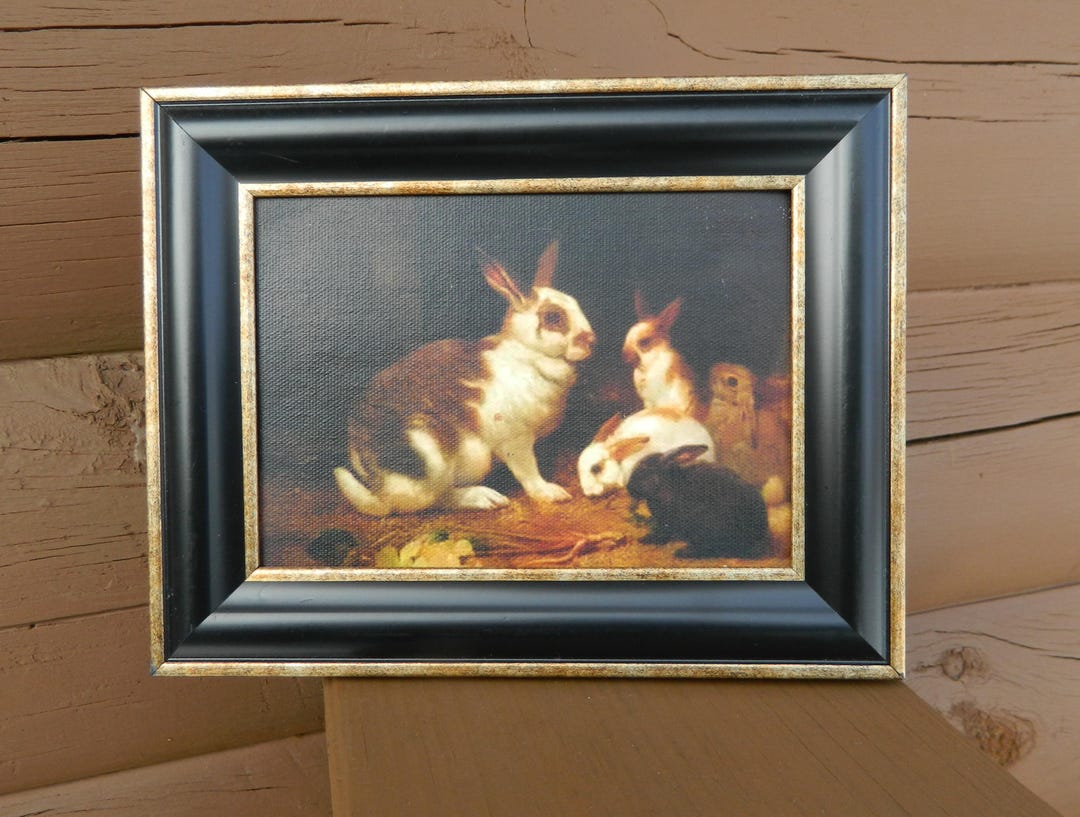 Vintage Canvas Print of Four Rabbits - Print on Canvas - Vintage Gold ...
