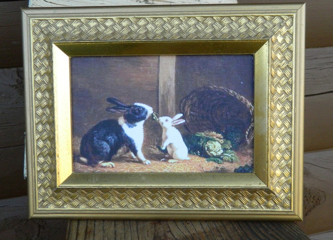 Two Rabbits - Print on Canvas - Gold Frame With Hanger - Etsy