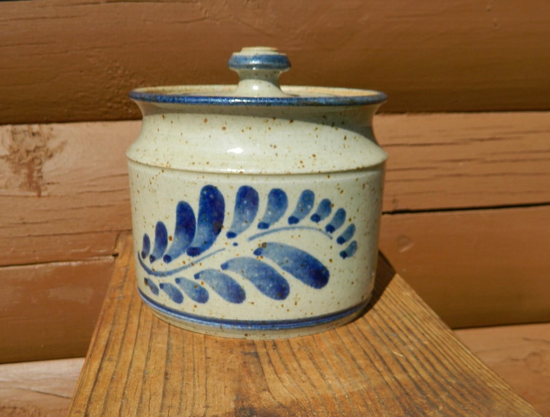 Vintage Pottery Stoneware Storage Crock Floral Design With Lid Signed ...