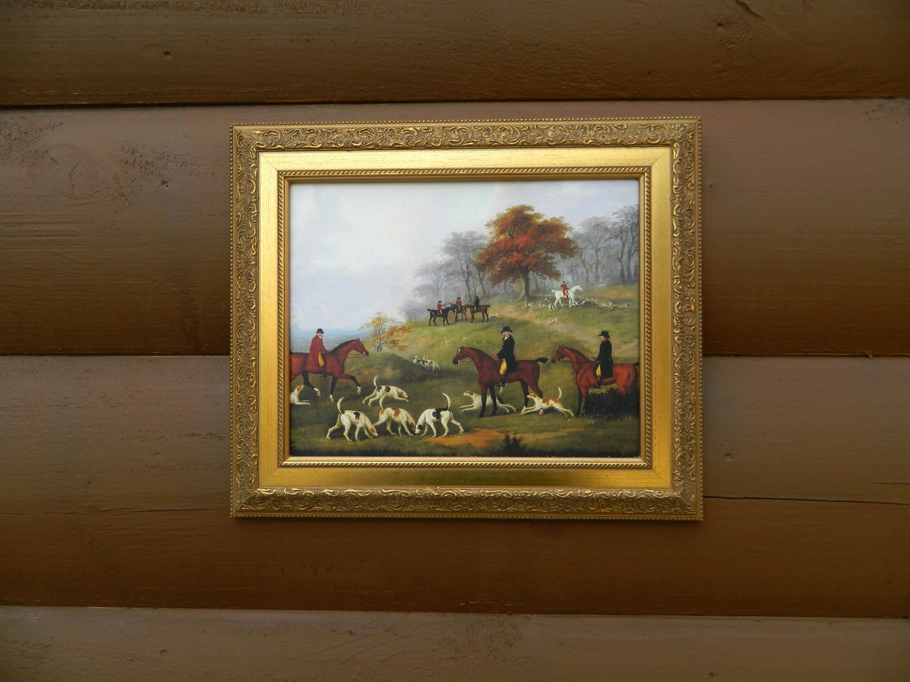 The Hunt Fox Hunting Scene Canvas Print Stunning Antique Gold Wood ...