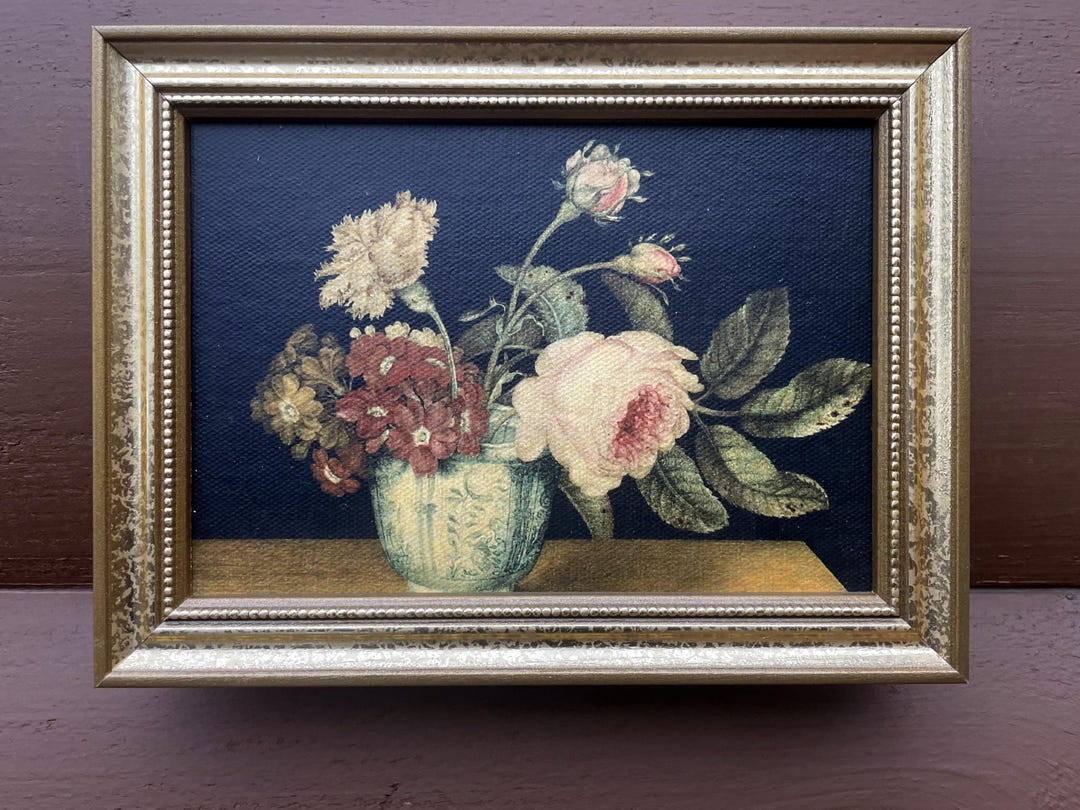 Flowers in a Delft Jar Print on Canvas - Gold Frame - Etsy