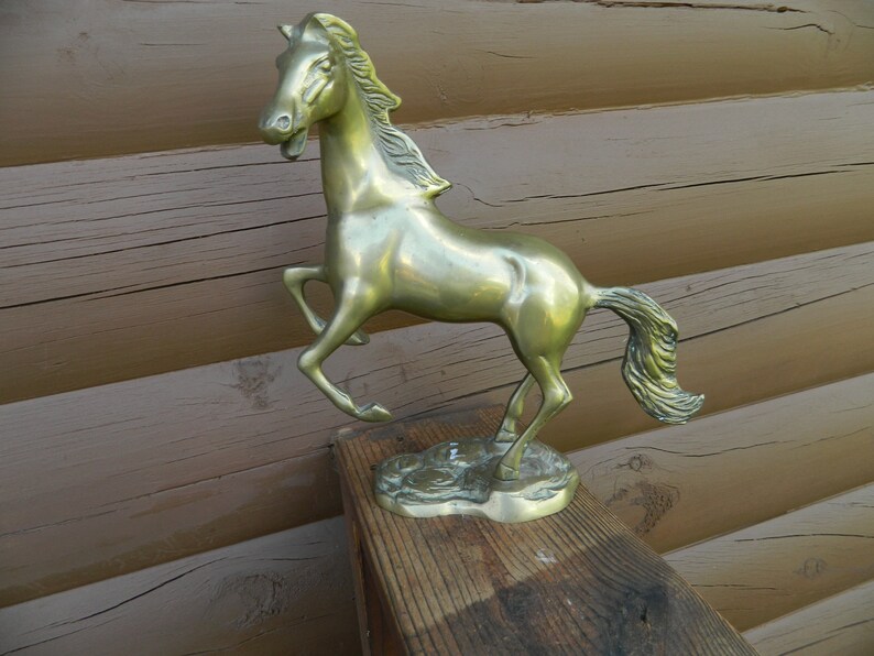 Vintage Mid Century Rearing Brass Horse / Large Brass Horse / Vintage ...