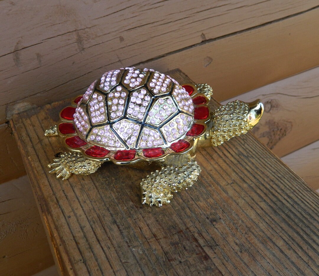 Bejeweled Sea Turtle Trinket Box Jewelry Collectible Enameled Hinged ...