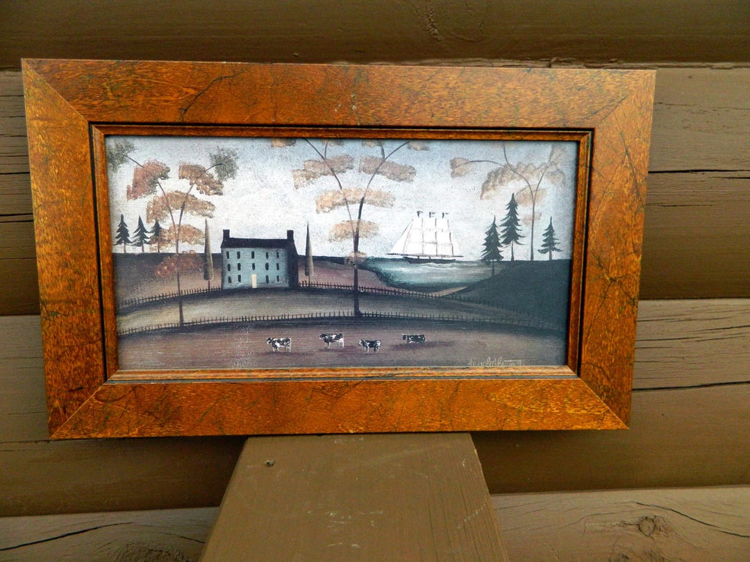 Vintage Mary Beth Baxter Prints, Colonial House Folk Art, Wood Framed ...