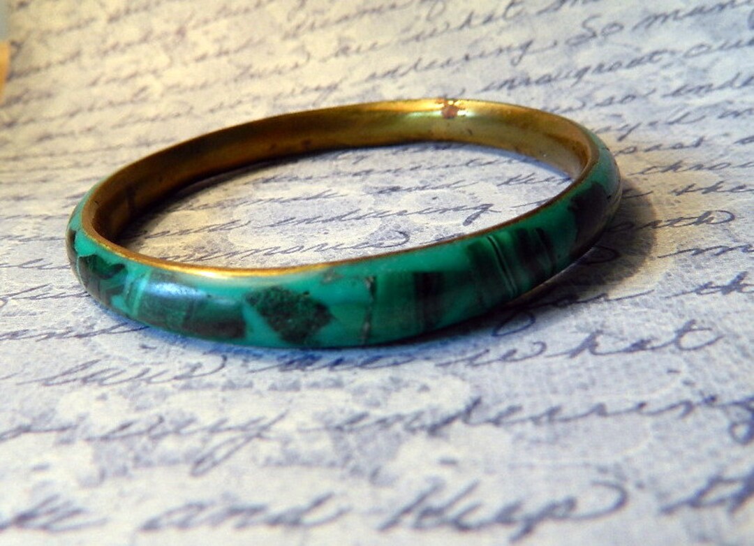 Vintage Malachite Brass Bangle Bracelet - Etsy