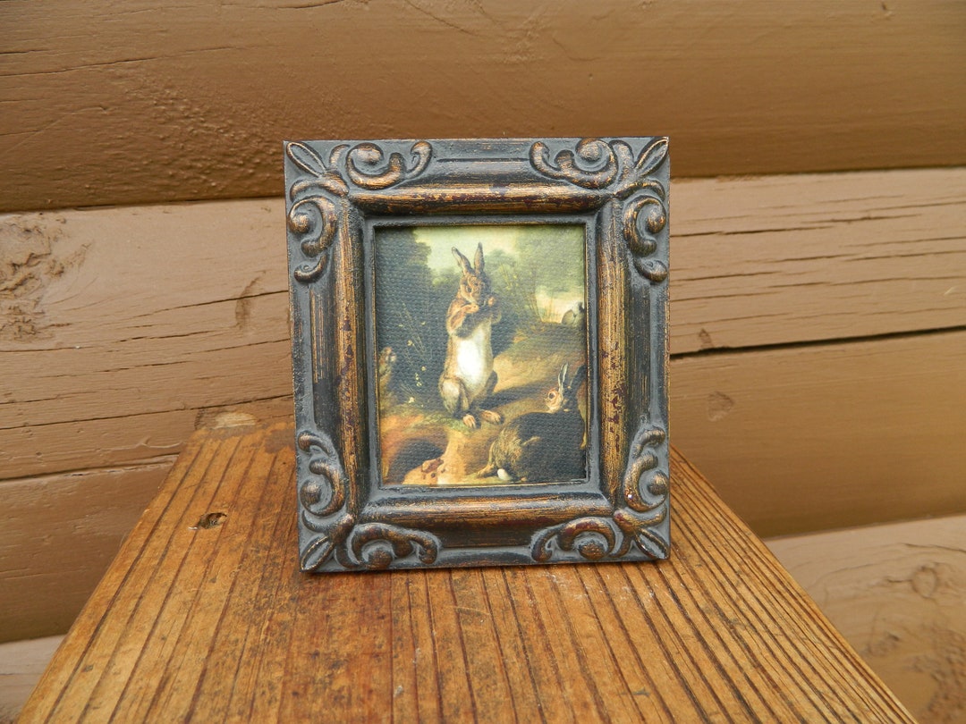 Two Rabbits Mini Print -decorative Bronz Frame With Wall Hanger and ...