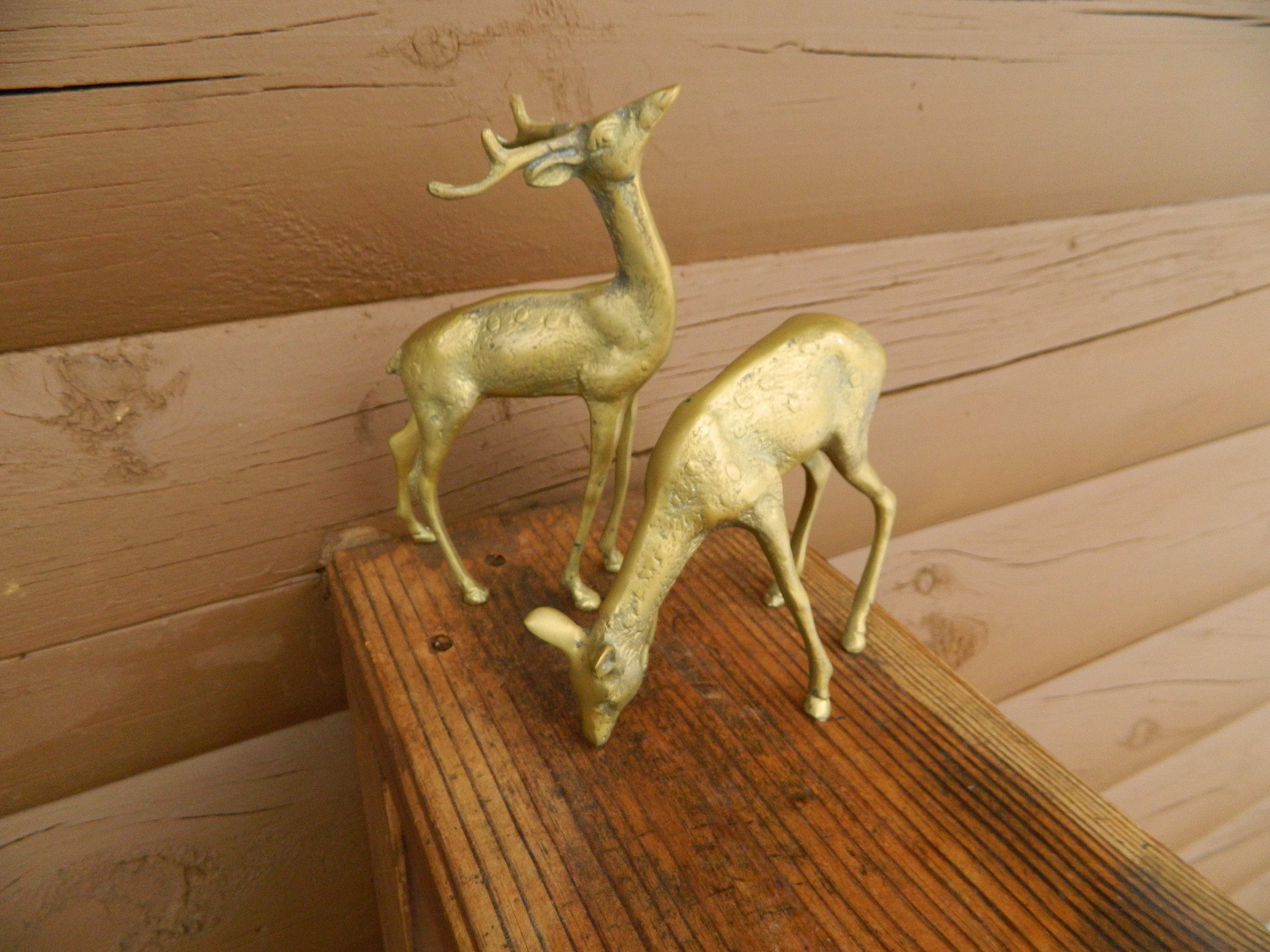 Pair of Mid-century Modern Brass Deer Sculptures Brass Deer Pair Buck ...