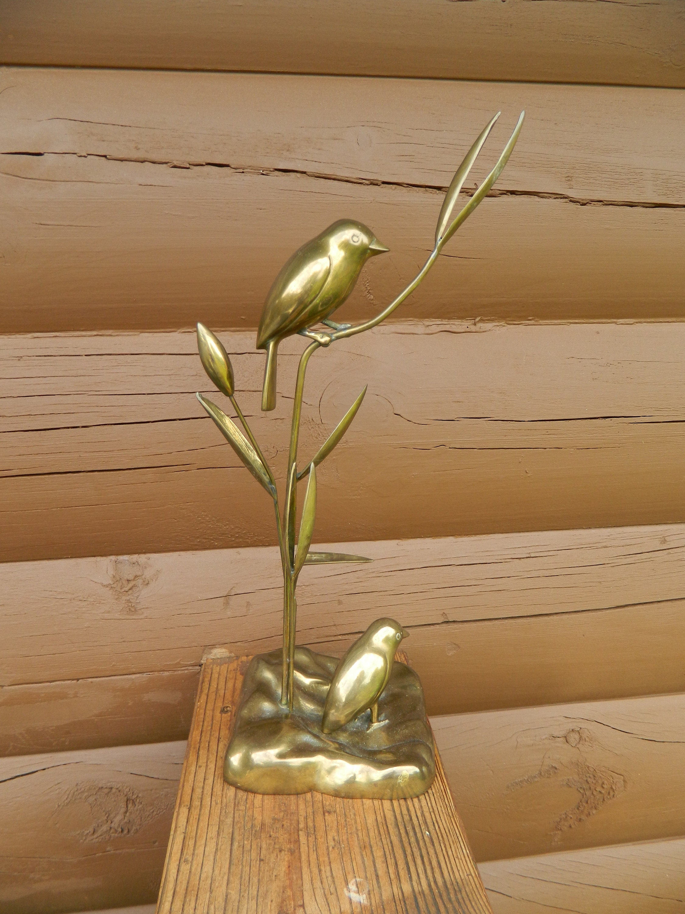 Vintage Brass Birds on Cattails Figurine Solid Brass Mid Century - Etsy