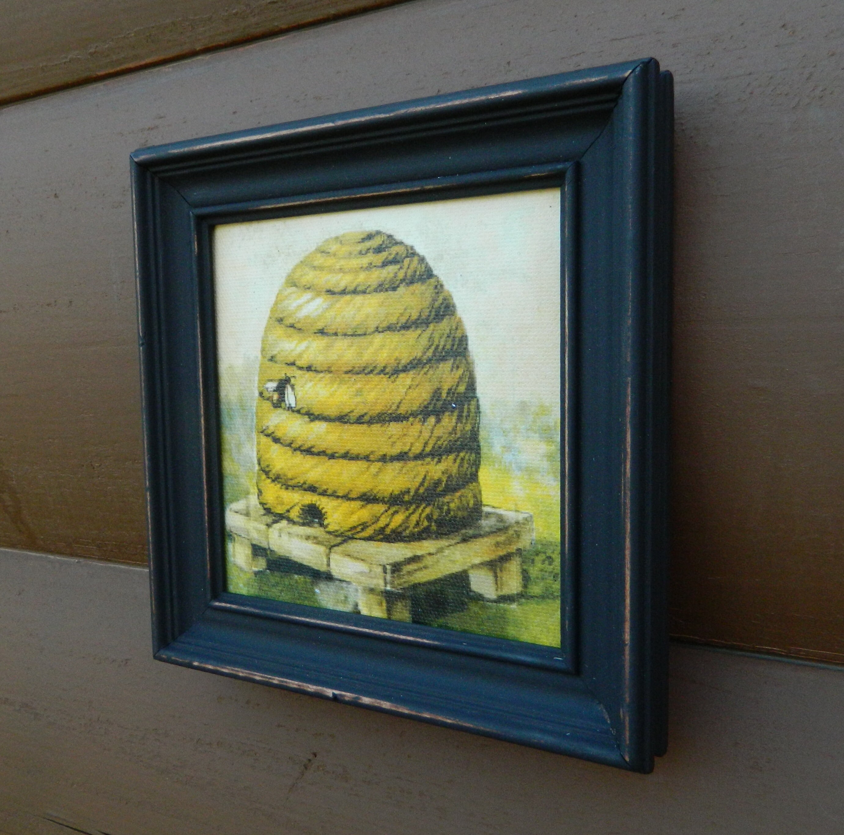 Bee Skep Beehive Art Print on Canvas Vintage Black Wood Frame With ...