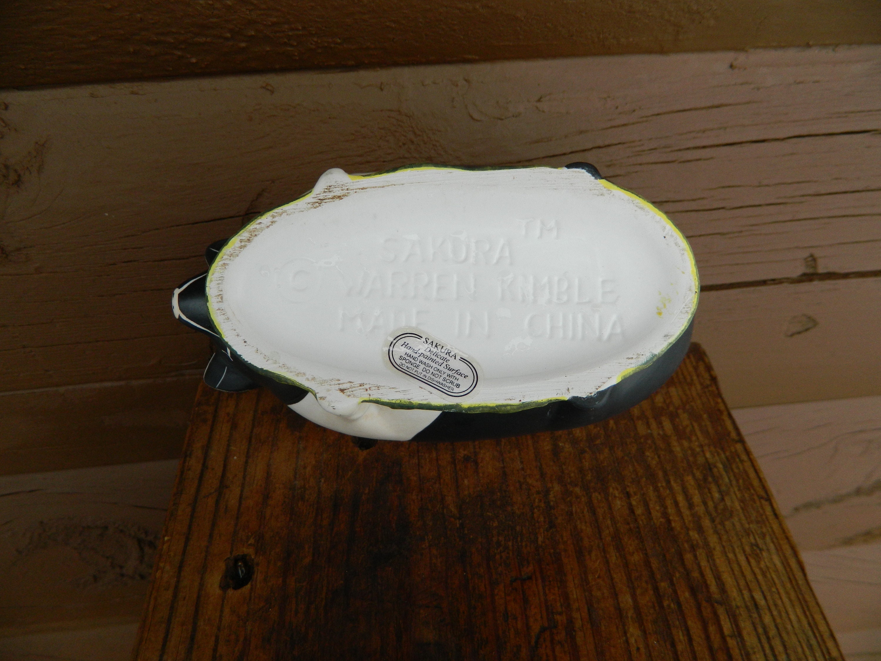 Vintage Sakura Warren Kimble Black and White Hand Painted Ceramic Pig ...