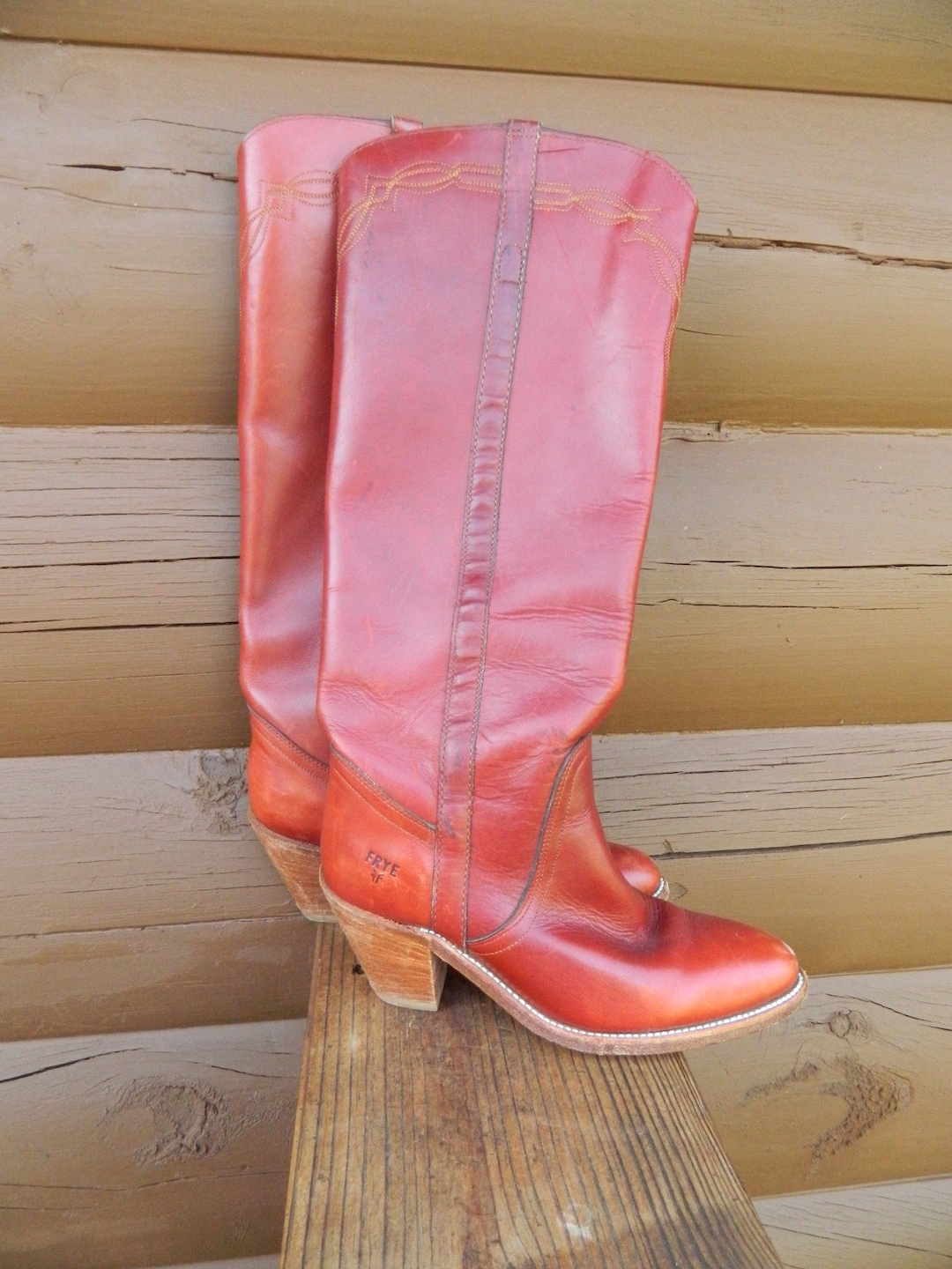 Vintage Frye Riding Boots Genuine Leather Pull-on Western Boots Brown ...