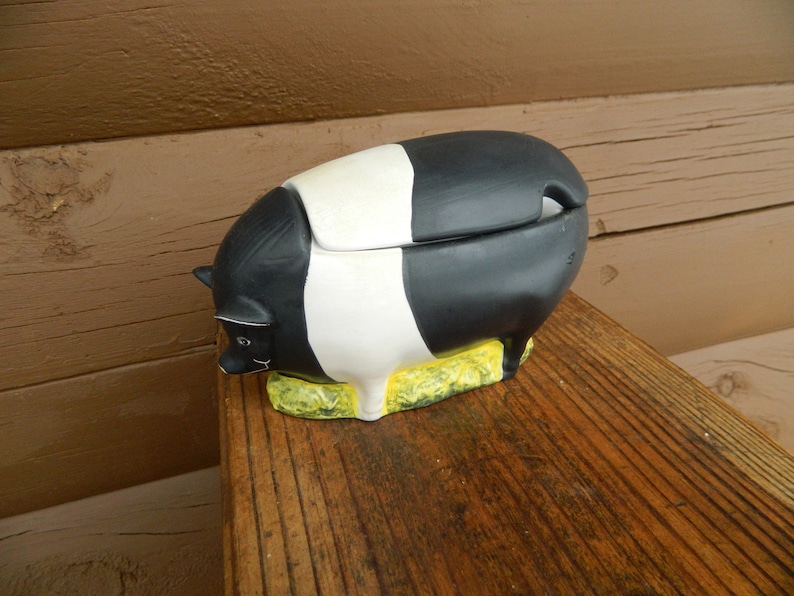 Vintage Sakura Warren Kimble Black and White Hand Painted Ceramic Pig ...
