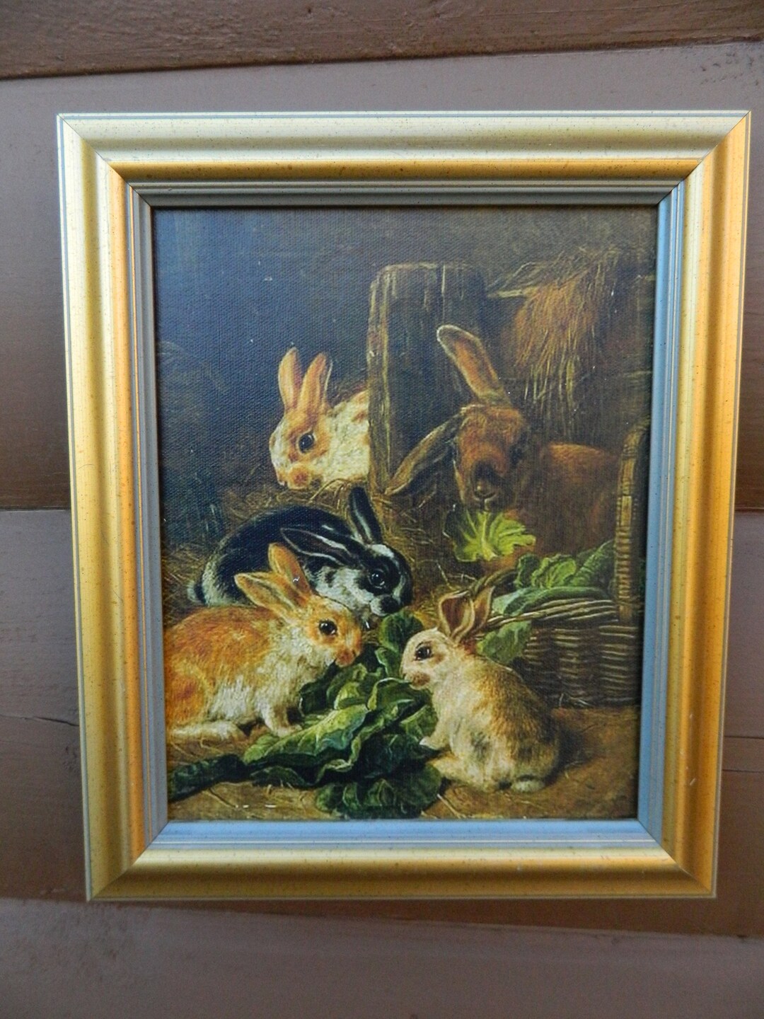 Group of Rabbits Print on Canvas- Vintage Gold Frame With Hanger - Etsy