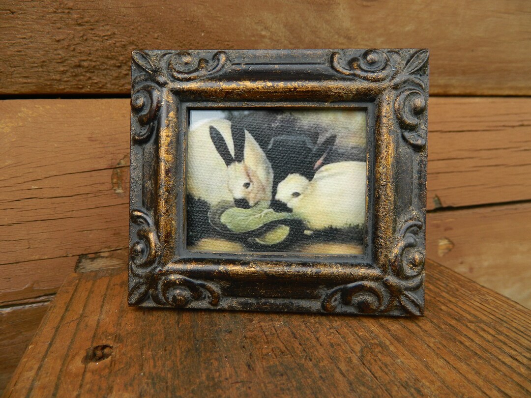 Spring Rabbits Mini Print -decorative Bronz Frame With Wall Hanger and ...