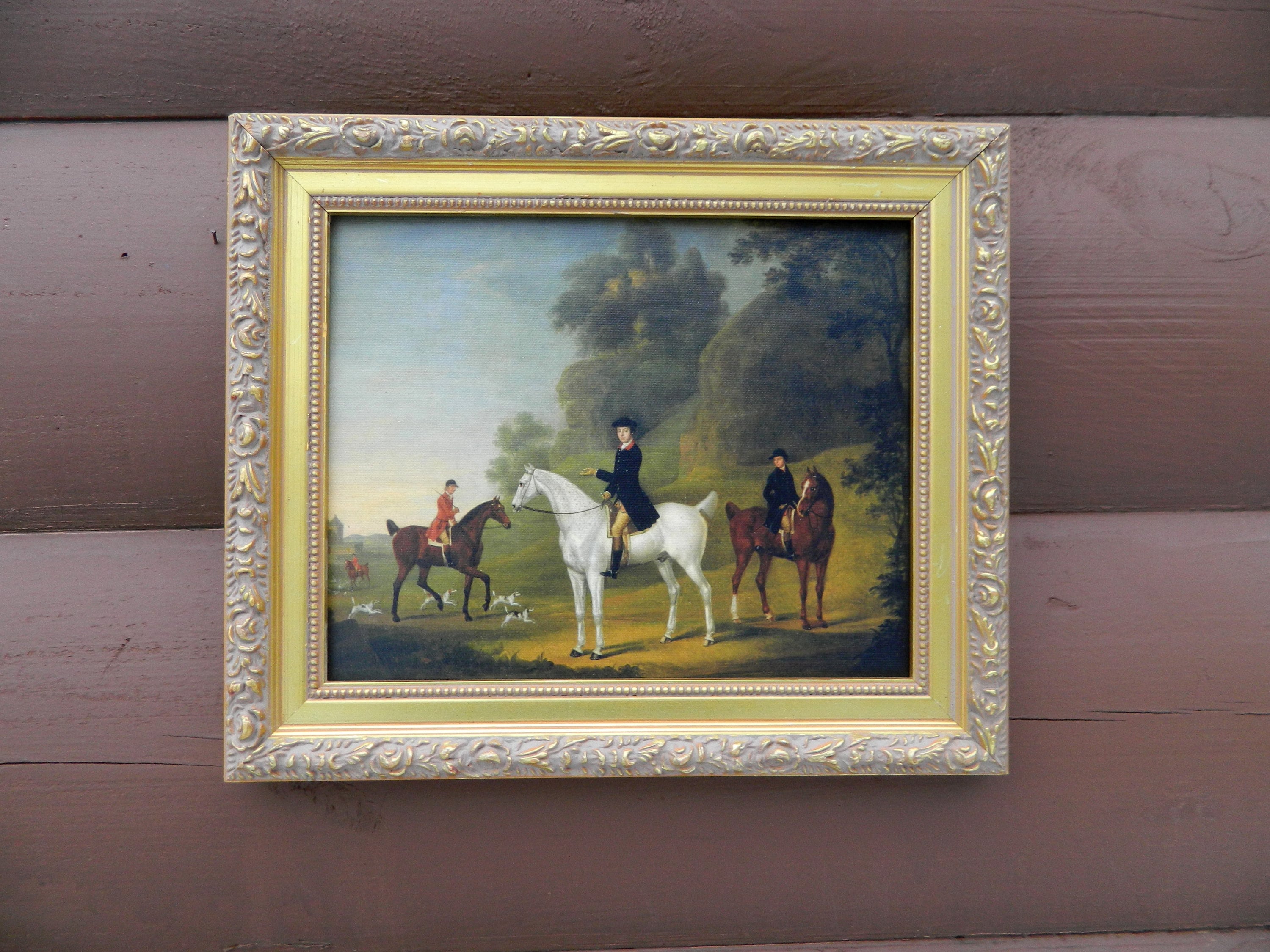 The Hunt Fox Hunting Scene Canvas Print Vintage Ornate Gold Wood Frame ...