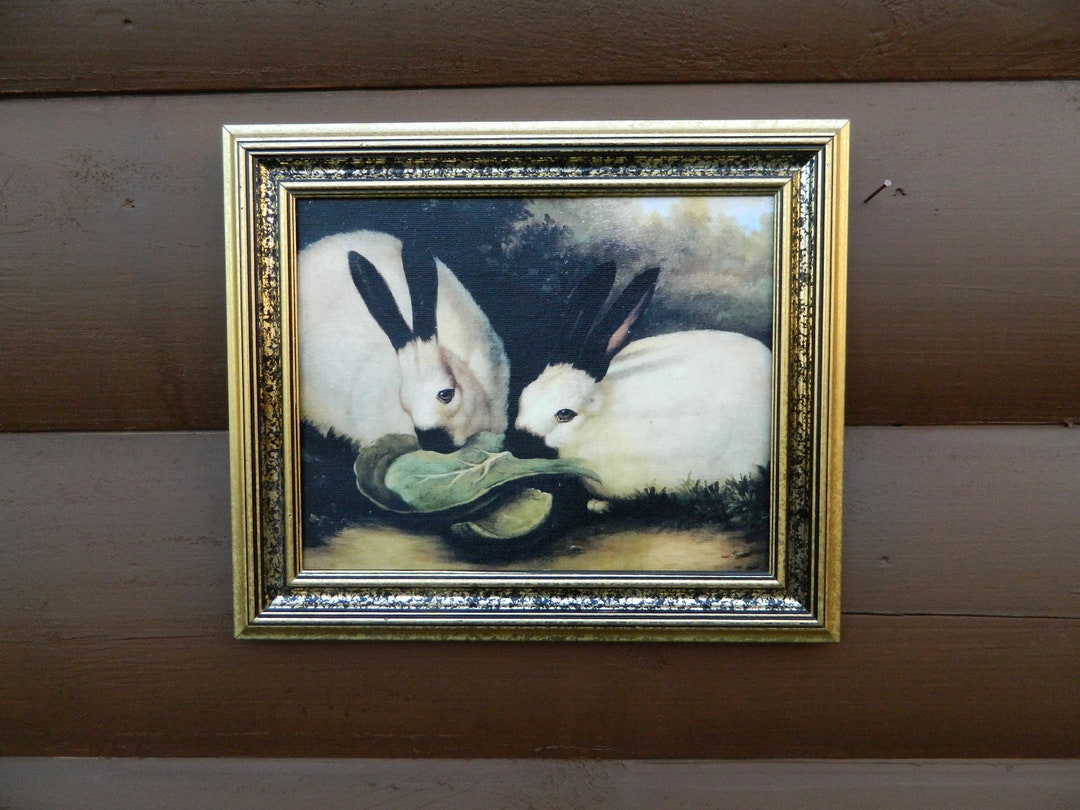 Spring Rabbits Print stunning Vintage Gold Frame With Wall Hanger - Etsy