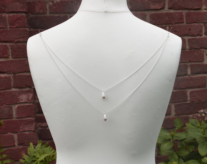 Bridal Back Jewellery, Back Necklace, Backdrop Pearl Drop, Silver or ...