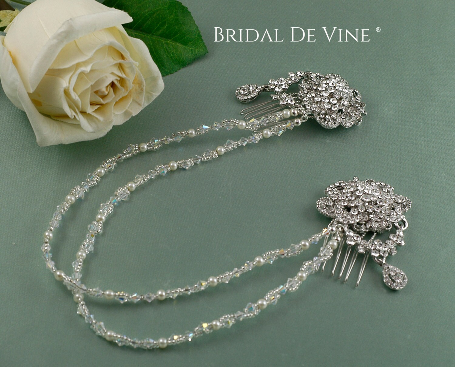 Bridal Hair Drape Double Hair Comb Bridal Forehead Band | Etsy