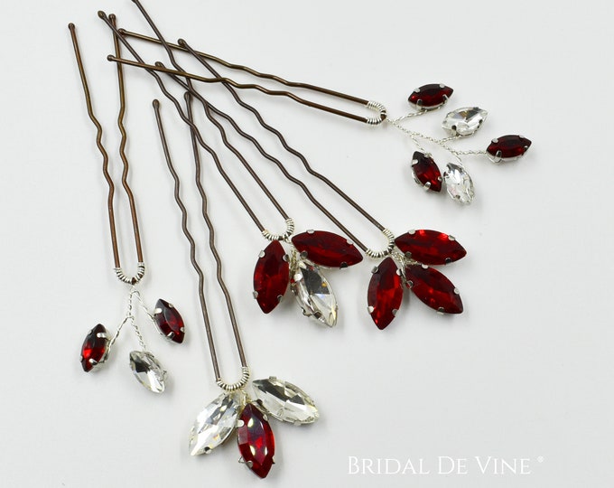 Deep Dark Red Sparkly Rhinestone Bridal Hair Pin, Bridesmaids Hair ...