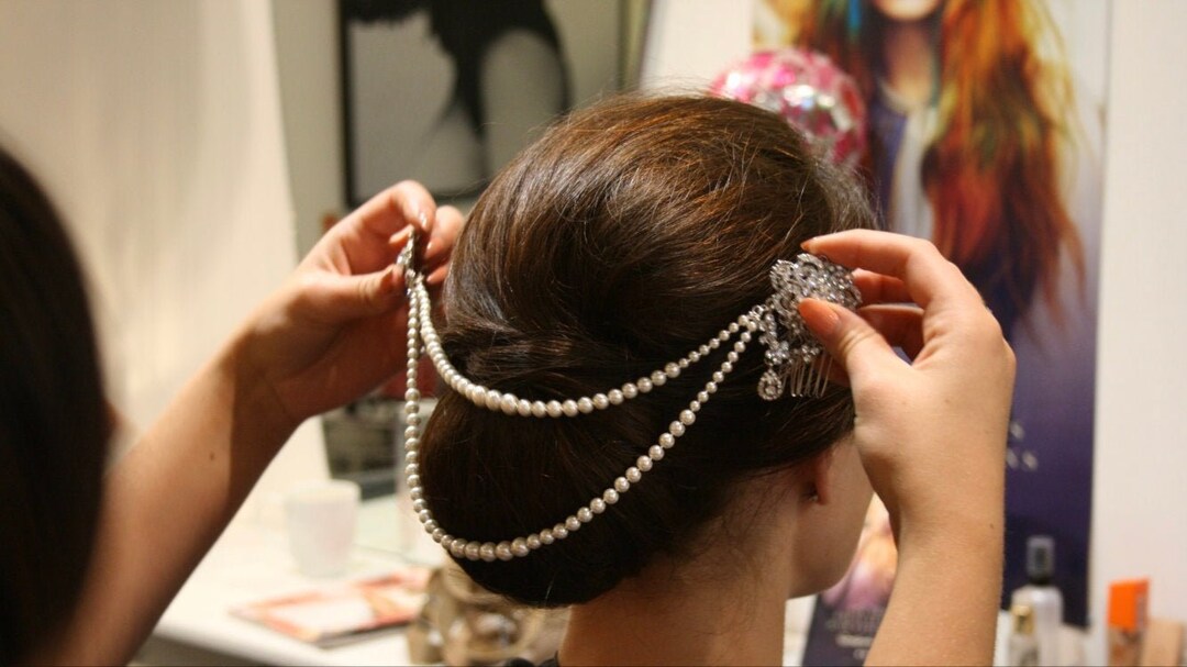 Pearl Bridal Hair Comb Drape: Diamante Hair Adornment - Etsy