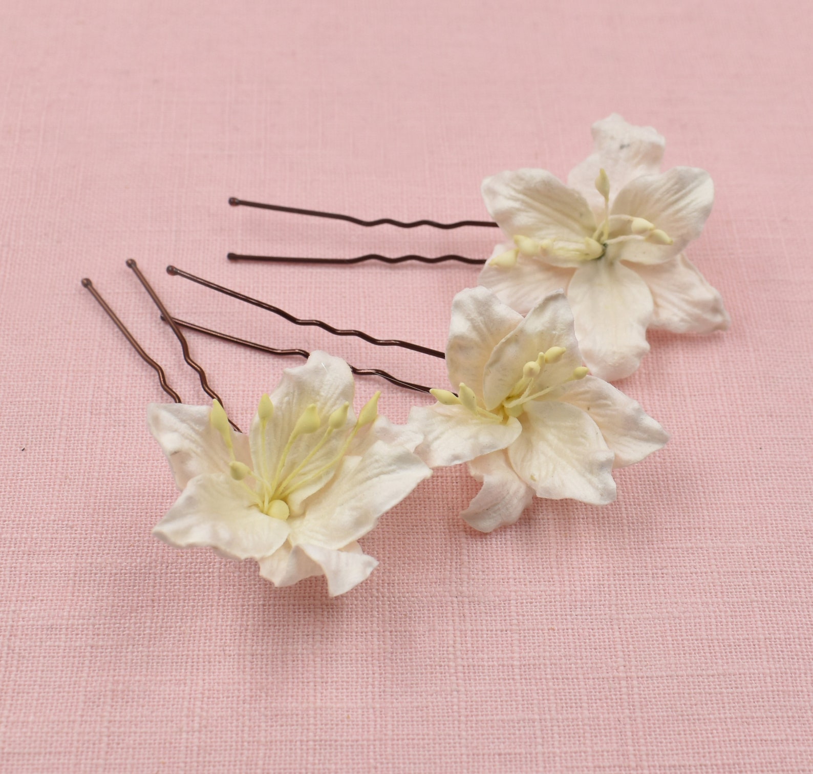 Bridal Lilly Flower Hair Pins, Bridal Grips, Bridal Hair Accessories ...