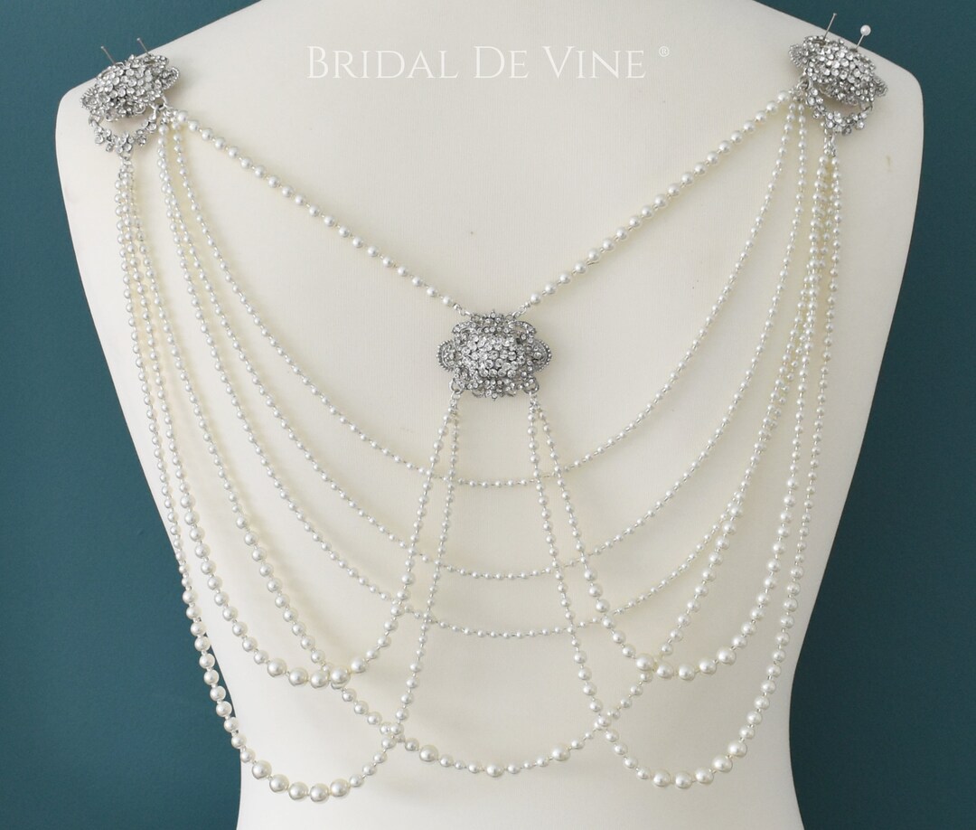 Vintage Inspired Pearl Bridal Back Drape Necklace With Diamante ...