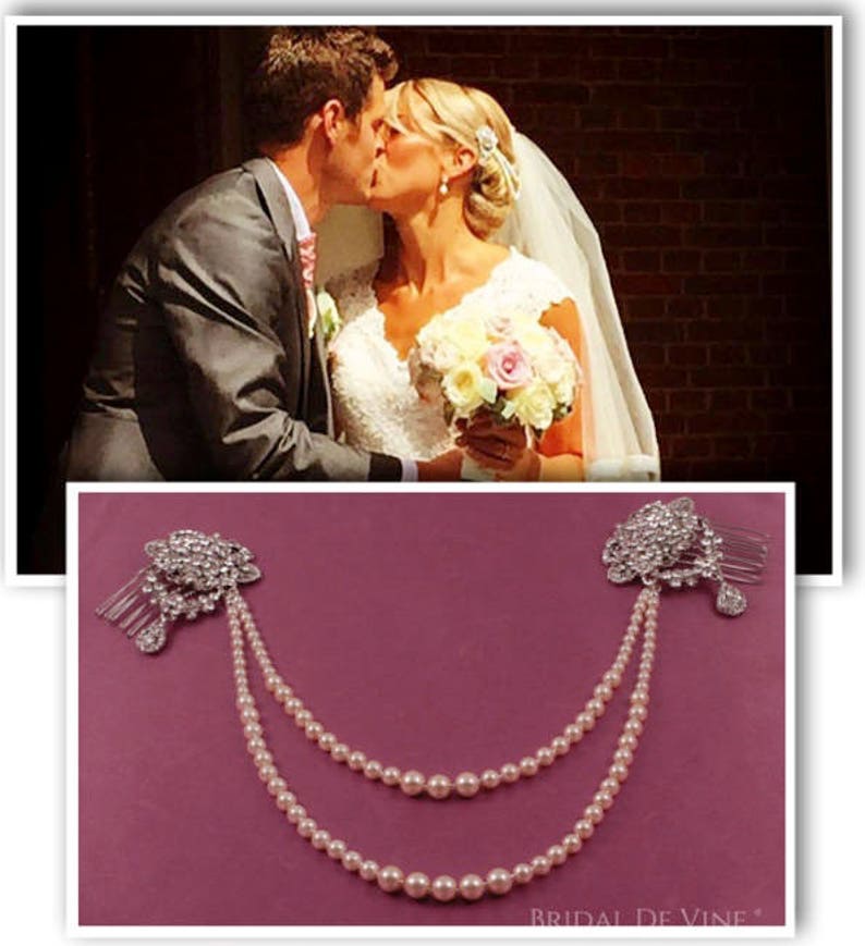 Pearl Bridal Drape Double Hair Comb Hair Swag Back Drape - Etsy