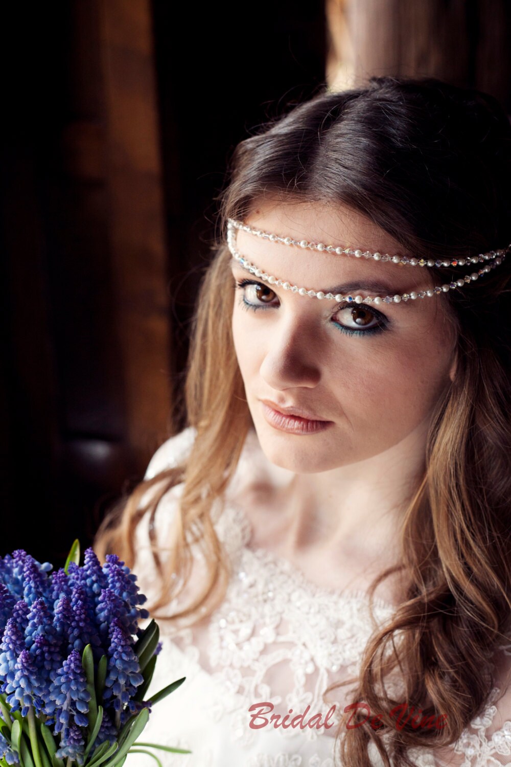 Bridal Forehead Band, Pearl Crystal Double Hair Comb, Brow Band, Back ...