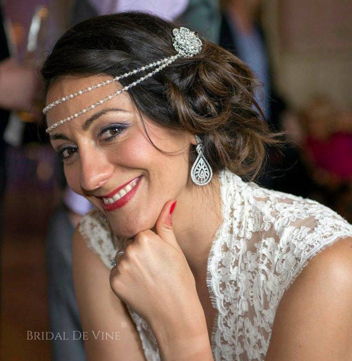 Bridal Forehead Band Pearl Crystal Double Hair Comb Brow - Etsy UK