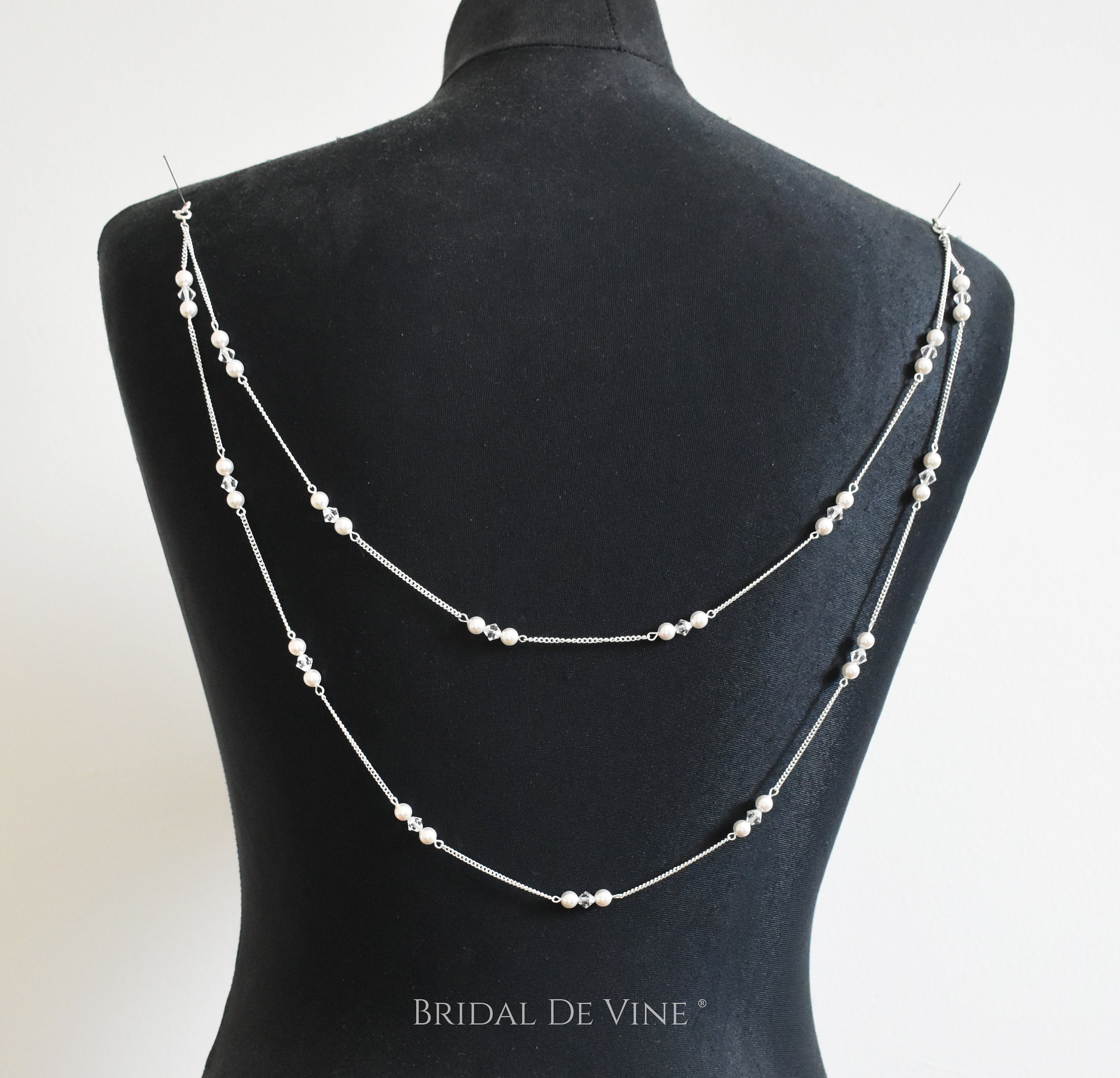 Bridal Back Jewellery Back Necklace Backdrop Pearl Crystals - Etsy UK