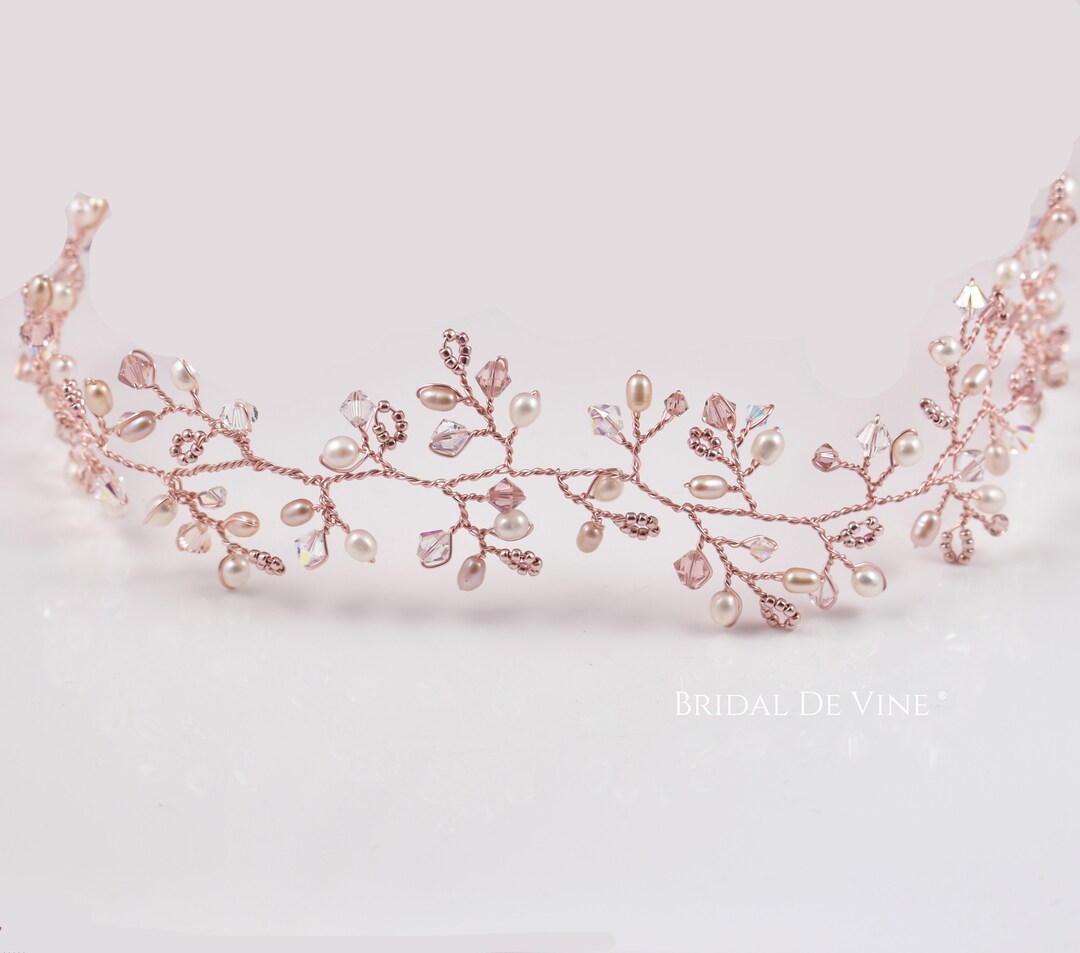 Rose Gold Hair Vine, Bridal Hair Vine, Hair Accessory, Rose Gold Bridal ...