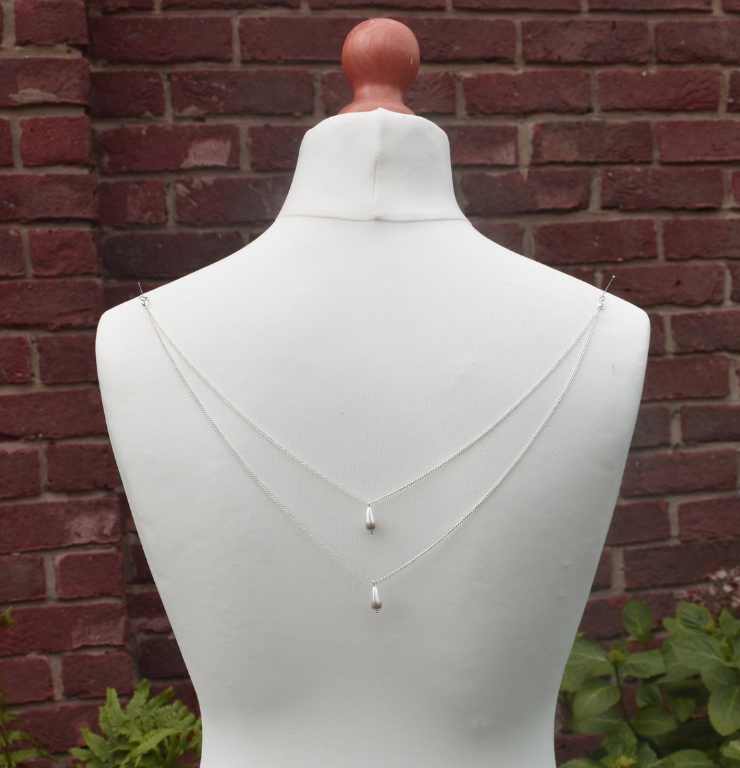 Bridal Back Jewellery, Back Necklace, Backdrop Pearl Drop, Silver or ...