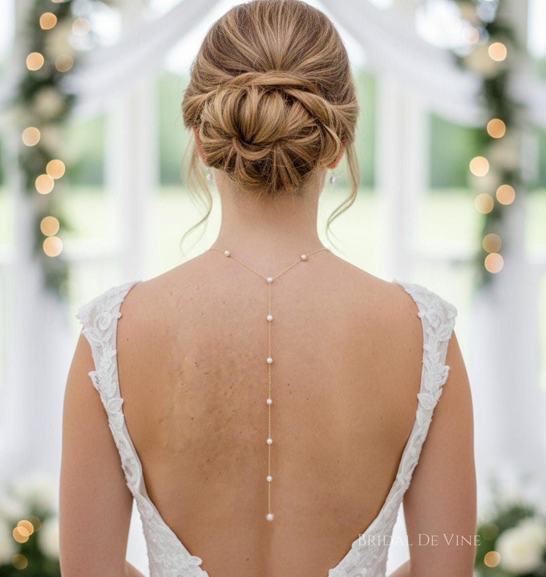 Pearl Bridal Backdrop Necklace: Silver or Gold Back Lariat - Etsy